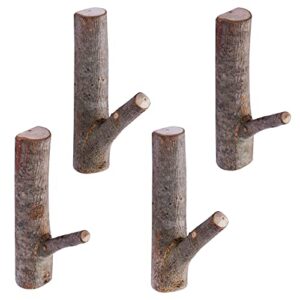 4 pcs vintage wood hooks, self adhesive wall hooks natural wall mount decorative for home bathroom office, coat hooks, key bag holders, 2cm-3cm