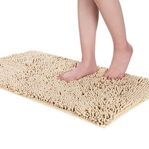 egyphy luxury chenille bathroom rug 20 x 32 extra soft and absorbent bath rug non slip shaggy bath mat plush washable carpet mats for tub shower, bathtub and bath room-camel