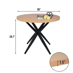 36" Round Dining Table, Modern Kitchen Table for 2-4 Persons, 1.5" Thickness Tabletop w/Solid Metal Legs, Coffee Table for Cafe/Bar Kitchen Dining Office, Easy-Assembly