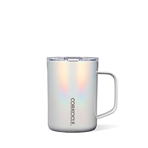 Corkcicle 16 Ounce Coffee Mug Triple Insulated Stainless Steel Cup with Clear Lid and Silicone Bottom for Hot Drinks, Prismatic