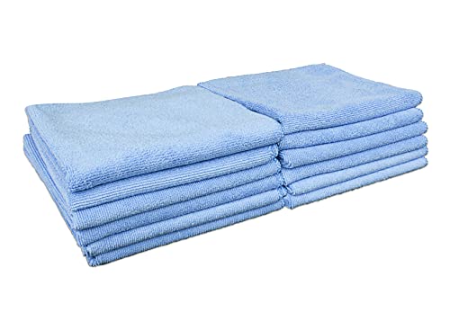 Detailer's Preference Premium Cleaning Microfiber Towels, 350 GSM, 16 x 16 Inches, Blue, 12-Pack