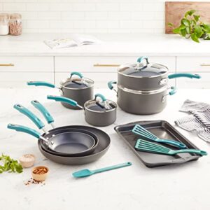 Rachael Ray Classic Brights Hard Anodized Nonstick Cookware Pots and Pans Set, 15 Piece - Agave Blue