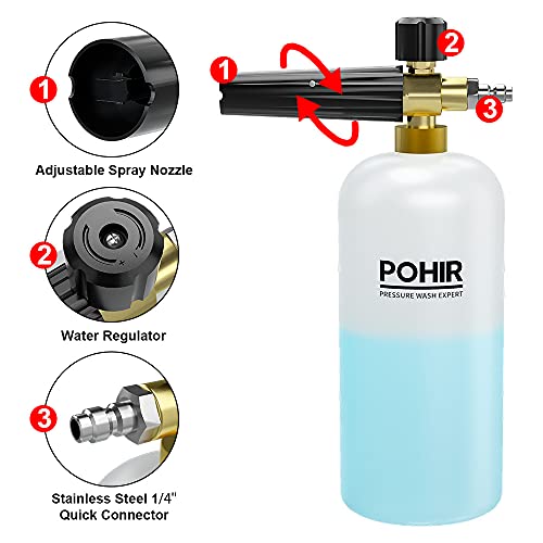 Pressure Washer Foam Gun Kit - Car Wash Short Wand with 1/4" Quick Connector, 3400 PSI Short Gun Foam Cannon + Microfiber Applicator & Sponge Mitts for Easy Cleaning 1 Liter