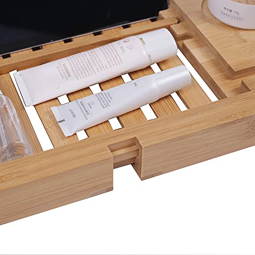 Bozhu Bathtub Tray, Adjustable Bathtub Tray, Expandable Bathtub Caddie, Table, Wine Glass Bracket and Towel Rack, Bamboo(Bozhu01)