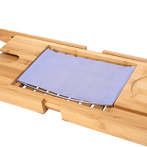 Bozhu Bathtub Tray, Adjustable Bathtub Tray, Expandable Bathtub Caddie, Table, Wine Glass Bracket and Towel Rack, Bamboo(Bozhu01)