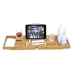 Bozhu Bathtub Tray, Adjustable Bathtub Tray, Expandable Bathtub Caddie, Table, Wine Glass Bracket and Towel Rack, Bamboo(Bozhu01)