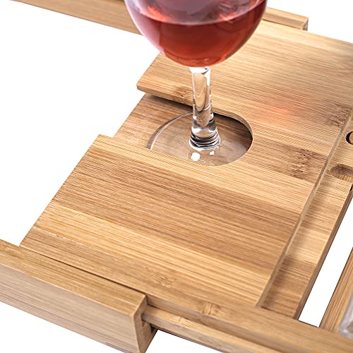 Bozhu Bathtub Tray, Adjustable Bathtub Tray, Expandable Bathtub Caddie, Table, Wine Glass Bracket and Towel Rack, Bamboo(Bozhu01)