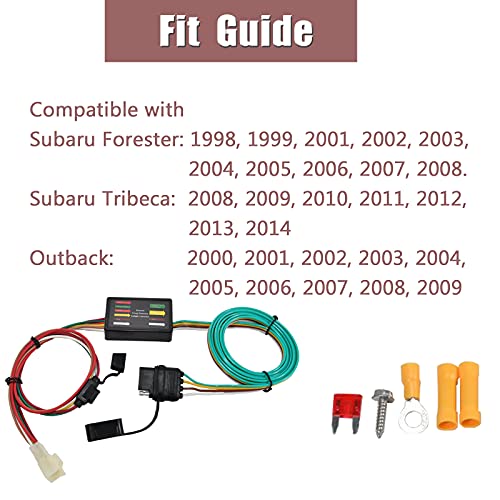 RED WOLF 4-Pin Trailer Wiring Harness Compatible with 1998-2008 Subaru Forester, 2000-2009 Outback, 2008-2014 Subaru Tribeca 4-Way Flat Towing Hitch T-Connector Plug