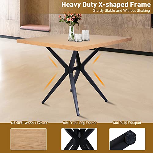 LUCKYERMORE Small Square Dining Room Table for 2-4,Wood Kitchen Table 1.5" Thickness;W/Solid Metal Legs Leisure Coffee Table for Living Room Cafe Bar Balcony Home, Easy-Assembly