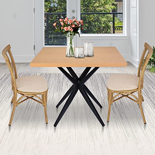 LUCKYERMORE Small Square Dining Room Table for 2-4,Wood Kitchen Table 1.5" Thickness;W/Solid Metal Legs Leisure Coffee Table for Living Room Cafe Bar Balcony Home, Easy-Assembly