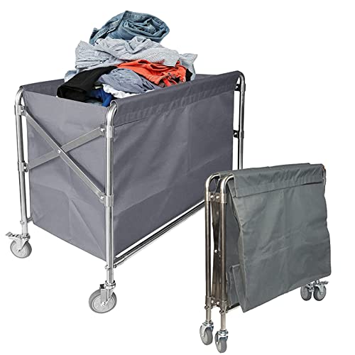 tonchean Laundry Basket on Wheels, Commercial Rolling Laundry Trolley, Heavy-Duty Collapsible Laundry Hamper Sorter Cart for Industrial/Hotel/Home