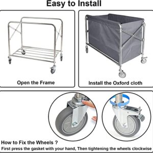 tonchean Laundry Basket on Wheels, Commercial Rolling Laundry Trolley, Heavy-Duty Collapsible Laundry Hamper Sorter Cart for Industrial/Hotel/Home