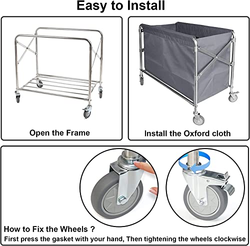 tonchean Laundry Basket on Wheels, Commercial Rolling Laundry Trolley, Heavy-Duty Collapsible Laundry Hamper Sorter Cart for Industrial/Hotel/Home