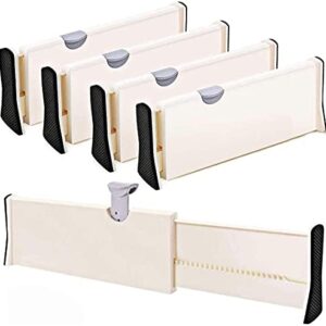 Ulrikco Adjustable Drawer Dividers Organizer 4 Pack, Separators 3.9" High Expandable from 11-17.3", Drawer Separators for Bedroom, Bathroom, Closet, Office, Kitchen Storage, Strong Secure Hold