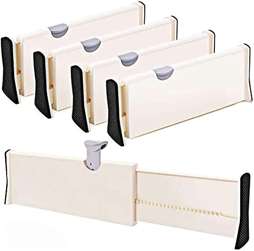 Ulrikco Adjustable Drawer Dividers Organizer 4 Pack, Separators 3.9" High Expandable from 11-17.3", Drawer Separators for Bedroom, Bathroom, Closet, Office, Kitchen Storage, Strong Secure Hold