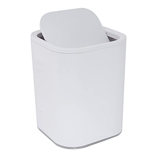 Bath Bliss 8 Liter Acrylic Wastebasket | Weighted Swing Top Lid | Small Trash Can | Waste Bin | Garbage Container | Contemporary Design | Bathroom | Bedroom | Office | Dorm | White