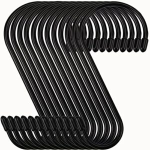 12 pack 6 inch s hook, large vinyl coated s hooks with rubber stopper non slip heavy duty s hook, steel metal black rubber coated closet s hooks for hanging jeans plants jewelry pot pan cups towels