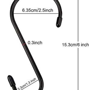 12 Pack 6 Inch S Hook, Large Vinyl Coated S Hooks with Rubber Stopper Non Slip Heavy Duty S Hook, Steel Metal Black Rubber Coated Closet S Hooks for Hanging Jeans Plants Jewelry Pot Pan Cups Towels