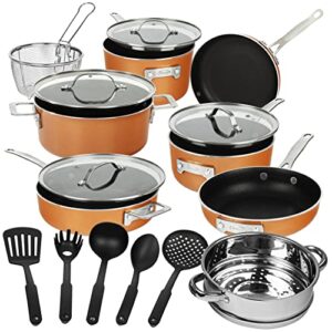 gotham steel stackmaster nonstick pots & pans set, 17 piece stackable cookware set, as seen on tv cookware, space saving cookware, copper pots & pans set, pfoa free, oven & dishwasher safe 2021 model