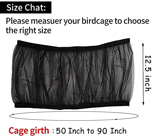 BSBMIEQM Universal Bird Cage Seed Catcher,Seed Catcher Guard Net Cover,Parrot Nylon Mesh Net Cover,Soft Airy Cage Net Stretchy Skirt for Round Square Cages(Circumference 50 inch to 90 inch，Black)…