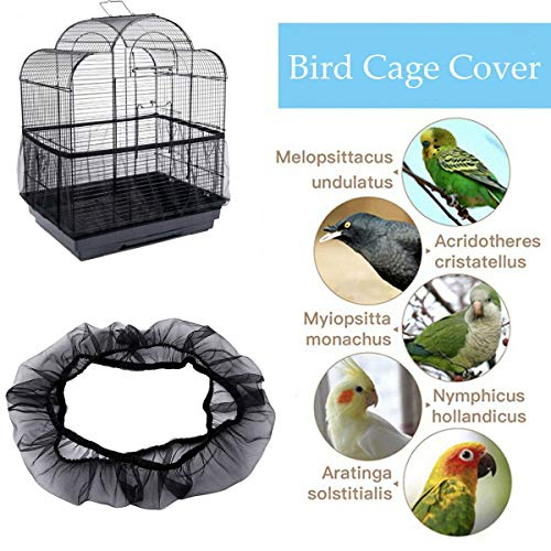 BSBMIEQM Universal Bird Cage Seed Catcher,Seed Catcher Guard Net Cover,Parrot Nylon Mesh Net Cover,Soft Airy Cage Net Stretchy Skirt for Round Square Cages(Circumference 50 inch to 90 inch，Black)…