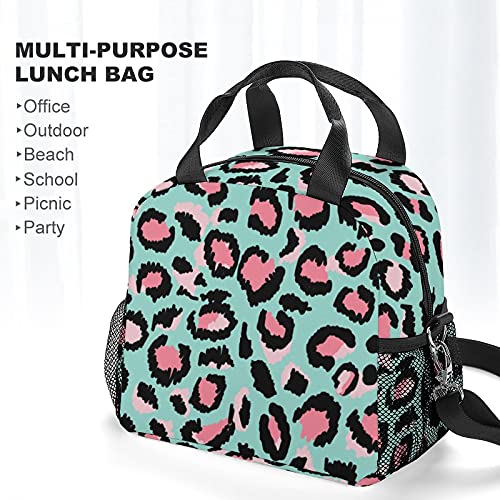 Leopard Reusable Insulated Lunch Bag, Portable Cooler Lunch Box for Boys and Girls, Lunch Tote Bag with Adjustable Shoulder Strap for Work, Picnic, Travel