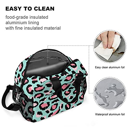 Leopard Reusable Insulated Lunch Bag, Portable Cooler Lunch Box for Boys and Girls, Lunch Tote Bag with Adjustable Shoulder Strap for Work, Picnic, Travel