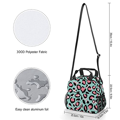 Leopard Reusable Insulated Lunch Bag, Portable Cooler Lunch Box for Boys and Girls, Lunch Tote Bag with Adjustable Shoulder Strap for Work, Picnic, Travel