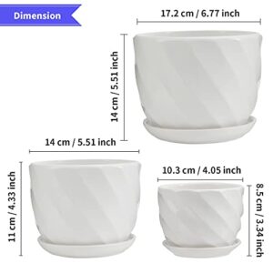 Laerjin Plant Pots, 4.05" & 5.51" & 6.77" Flower Pot, Ceramic Garden Plant Pots with Connected Saucer for Garden, Set of 3 in Different Sizes