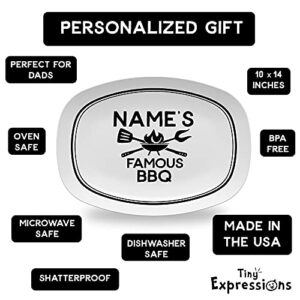 Tiny Expressions - Personalized BBQ Grill Platter with Customized Name for Father’s Day | Great Barbeque or Grilling Gift for Dad or Grandpa | BPA Free | Dishwasher Safe