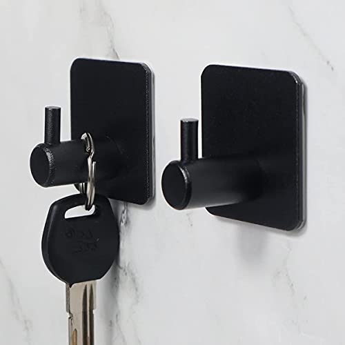 VAEHOLD Black Adhesive Hooks 6 Pack, Heavy Duty Wall Hooks Aluminum Hooks for Hanging Coat, Hat, Towel, Robe, Key, Clothes, Towel Hook Wall Mount for Home, Office, Kitchen, Bathroom(6, Black)