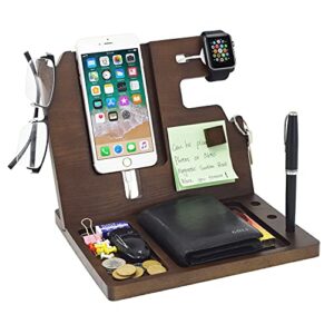 soomme wood phone docking station ash wallet stand watch organizer key holder to boyfriend husband wife dad birthday nightstand purse father graduation male travel idea gadgets