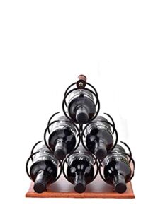 fadak countertop wine rack, tabletop 6 bottles wood wine holder, sturdy handle, 3-tier rustic classic design, simple assembly, wood & metal (bronze)