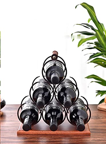 Fadak Countertop Wine Rack, Tabletop 6 Bottles Wood Wine Holder, Sturdy Handle, 3-Tier Rustic Classic Design, Simple Assembly, Wood & Metal (Bronze)