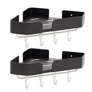 juvale bathroom corner shelves with hooks, wall mounted shower caddy (12.5 x 8.2 in, black, 2 sets)