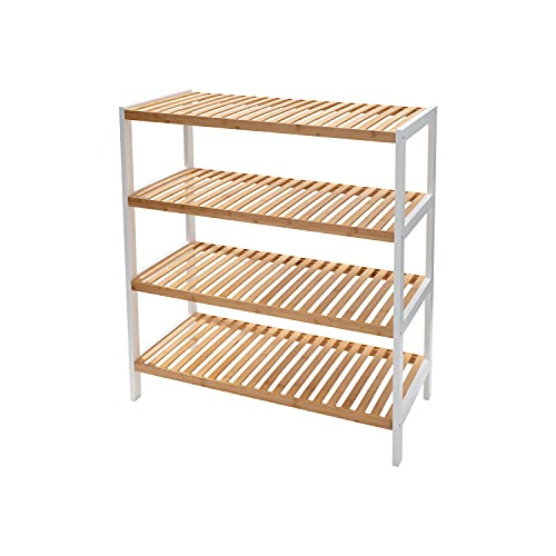 Organize It All 4 Tier White Sonora Bamboo Shelf | Dimensions: 28.74" x 12.99" x 30.98 | Freestanding | Space Saving | Bathroom Storage | White