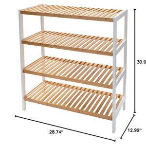 Organize It All 4 Tier White Sonora Bamboo Shelf | Dimensions: 28.74" x 12.99" x 30.98 | Freestanding | Space Saving | Bathroom Storage | White