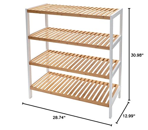 Organize It All 4 Tier White Sonora Bamboo Shelf | Dimensions: 28.74" x 12.99" x 30.98 | Freestanding | Space Saving | Bathroom Storage | White