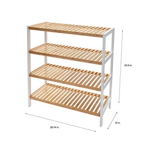 Organize It All 4 Tier White Sonora Bamboo Shelf | Dimensions: 28.74" x 12.99" x 30.98 | Freestanding | Space Saving | Bathroom Storage | White