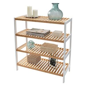 Organize It All 4 Tier White Sonora Bamboo Shelf | Dimensions: 28.74" x 12.99" x 30.98 | Freestanding | Space Saving | Bathroom Storage | White