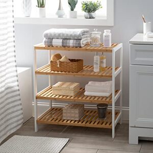 Organize It All 4 Tier White Sonora Bamboo Shelf | Dimensions: 28.74" x 12.99" x 30.98 | Freestanding | Space Saving | Bathroom Storage | White