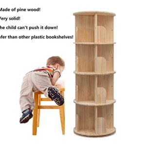 Rotating Bookshelf 360 Display 4 Tier Floor Standing Bookcase Storage Rack for Kids&Adults Solid Wood Bookshelf Organizer