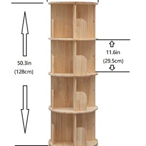 Rotating Bookshelf 360 Display 4 Tier Floor Standing Bookcase Storage Rack for Kids&Adults Solid Wood Bookshelf Organizer