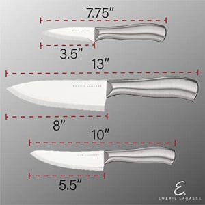 Emeril Lagasse 3-Piece Stainless Steel Kitchen Knife Set (Hollow Handles) - 8” Chef, 5.5” Prep, & 3.5” Paring Knives - Slice Fruits & Meats Effortlessly