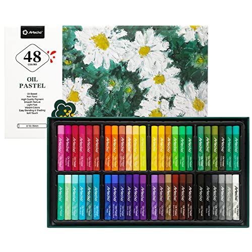 Artecho Oil Pastels Set of 48 Colors, Soft Oil Pastels for Art Painting, Drawing, Blending, Oil Crayons Pastels Art Supplies for Artists, Beginners, Students, Teachers