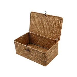 hemoton basket wicker baskets seagrass storage baskets with lid seaweed woven storage box laundry hampers desktop sundry organizer for clothes washing sorting picnic size m rattan box storage basket