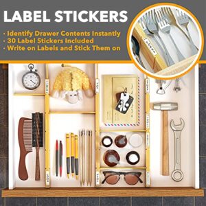 SpaceAid Bamboo Drawer Dividers with Inserts and Labels, Kitchen Adjustable Drawer Organizers, Expandable Organization for Home, Office, Dressers and Bathroom, 6 Dividers with 12 Inserts (17-22 in)