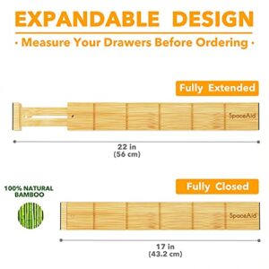 SpaceAid Bamboo Drawer Dividers with Inserts and Labels, Kitchen Adjustable Drawer Organizers, Expandable Organization for Home, Office, Dressers and Bathroom, 6 Dividers with 12 Inserts (17-22 in)