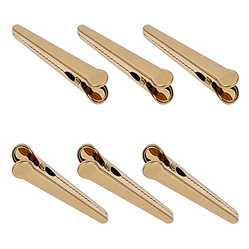 Lanebudd Set of 6 Stainless Steel Sealing Clips, Sealing Clips, Jaw Sealing Clips, Bag Clips Suitable for Potato Chip Bags, Coffee Snack Bags (Golden)