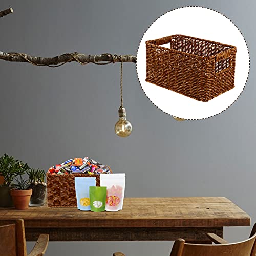 BESPORTBLE Wicker Basket Rectangular with Handles for Shelves Water Hyacinth Basket Storage Natural Baskets for Organizing Wicker Baskets for Storage